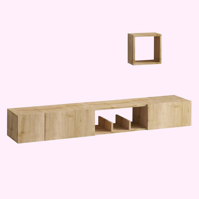Flush Mount TV Stand For Tvs Up To 78 With Square Wall Shelf